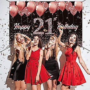 Vlipoeasn 21st Birthday Decorations for Her Rose Gold 21st Birthday Backdrop Banner Happy 21st Birthday Party Supplies 21 Years Old Birthday Decoration ( 72.8 x 43.3 Inch ) (21st backdrop)