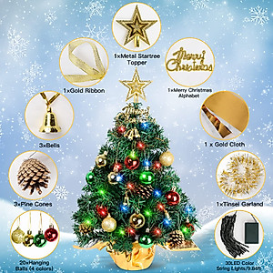 AGIRL Tabletop Christmas Tree 22 Inch Mini Artificial Christmas Tree with 30 LED String Lights, Star Tree, Tabletop Small Xmas Tree for Holiday Indoor DIY Christmas Decor