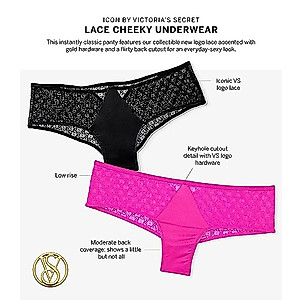Victoria's Secret Icon T-Back Cheeky Panty, VS Monogram Lace, Hiphugger Underwear for Women, Very Sexy Collection, Black (M)