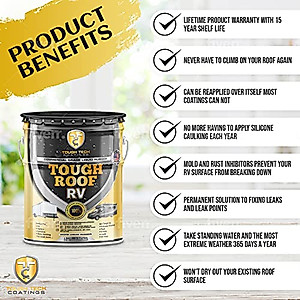 Tough Tech Coatings RV Roof Sealant Coating Kit- Waterproofing for RVs, and Trailers 30 feet Long - Lifetime Protection - 87% Solar Reflective - 5 Gal White