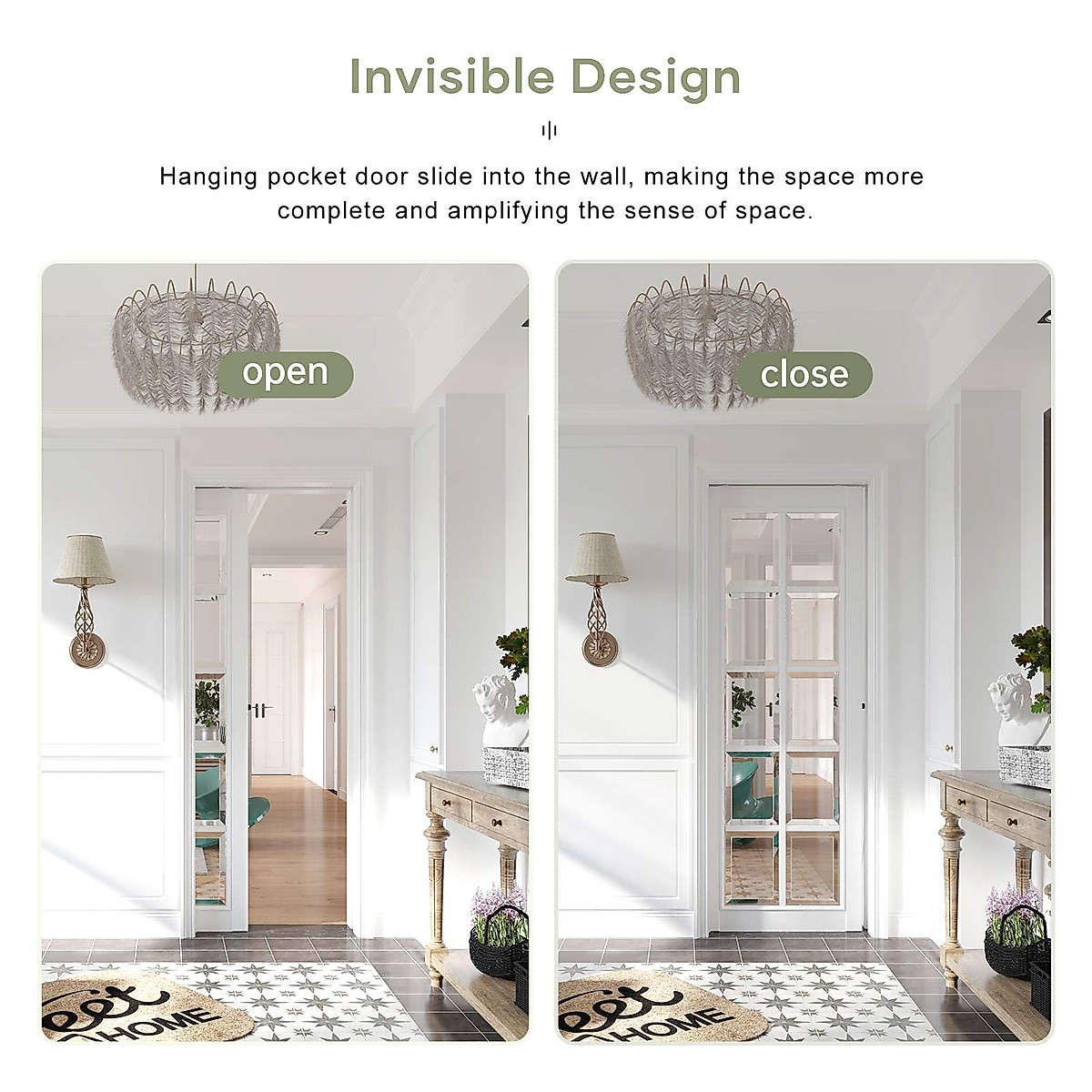 EaseLife 5FT/60in Sliding Pocket Door Hardware Kit,Commercial Grade,Aluminum Box Rail Kit,Slide Smoothly Quietly,Easy Install,No Door (60" Track Kit for 23"~30" Wide Single Door)