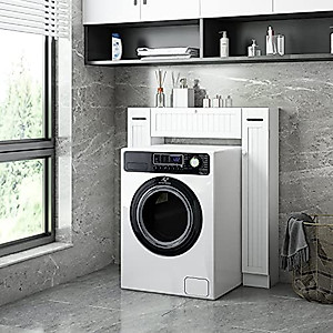 Over-The-Toilet Storage Cabinet with 2 Side Doors, Freestanding Toilet Cabinet Organizer with Adjustable Shelves & Paper Holder, Bathroom Space Saver with Pull-Down Door, Toilet Rack, White