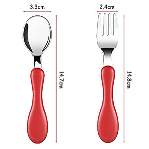 Vicloon Toddler Utensils, 6 Pcs Stainless Steel Baby Forks and Spoons Silverware Set, Children Safe Spoons and Forks with Flat Handle, Baby Feeding Cutlery, Dishwasher Safe (Yellow Red Blue)