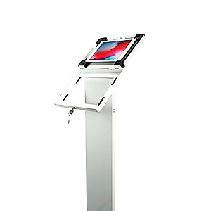 Locking Floor Stand - CTA Premium Large Locking Floor Stand Kiosk with Steel Body and Heavy-Duty Locking Enclosure with Keys for iPad Pro 12.9", Surface Pro 3, 4, 5, 6, 7, 8, X (PAD-PLSW) - White