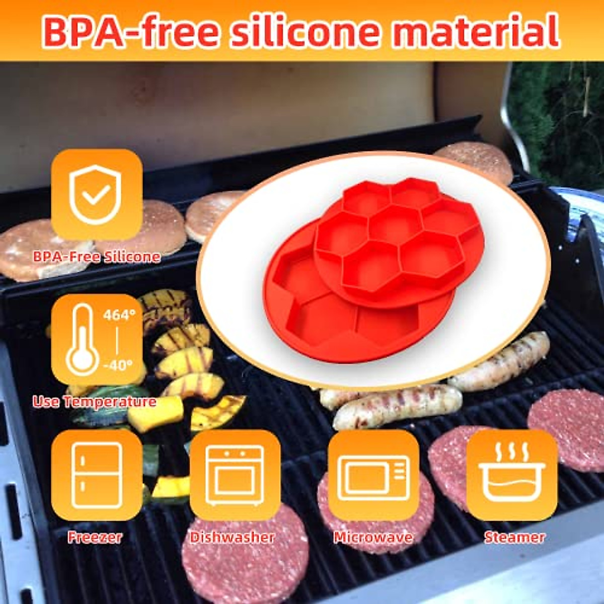 MYLAIM Hamburger Patty Maker,Silicone Burger Press And Freezer Container,7 In 1 Small Multiple Burger Shaper Mold,Meat Slider Shape Trays,Ground Beef Freezer Storage Containers