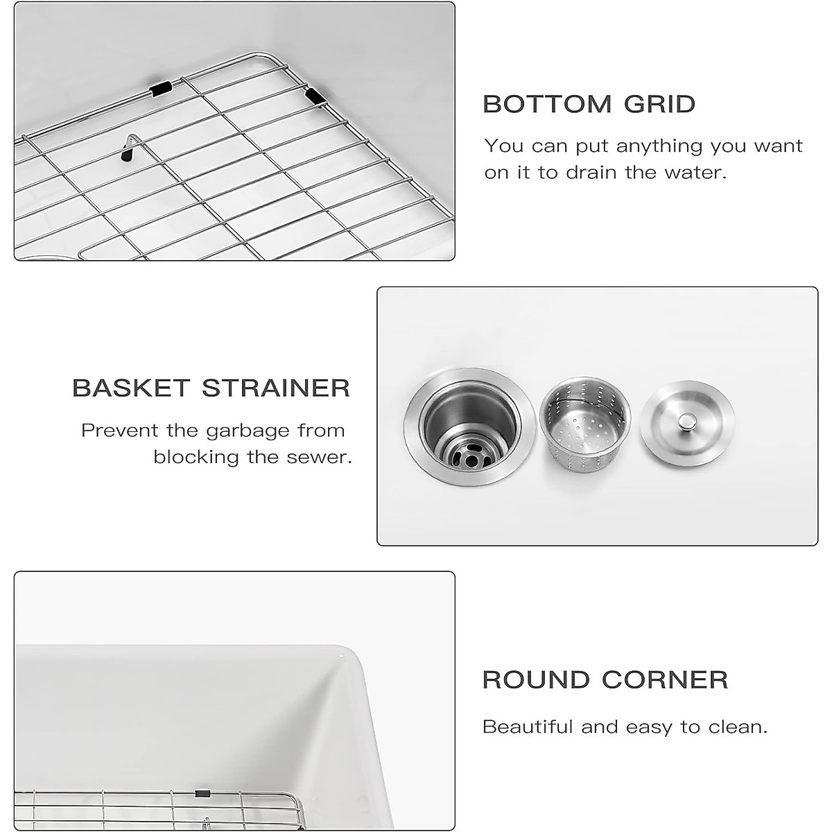 Lordear 30 White Farm Sink 30 inch Farmhouse Sink White Fireclay Ceramic Porcelain Curved Apron Front Single Bowl Farm Kitchen Sink Basin