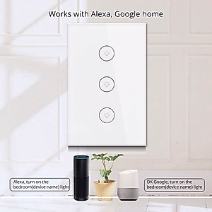 MOES WiFi Smart Wall Touch Light Switch Glass Panel Wireless Remote Control by Mobile APP Anywhere Compatible with Alexa,Timing Function No Hub Required (Wall Switch 3 Gang)