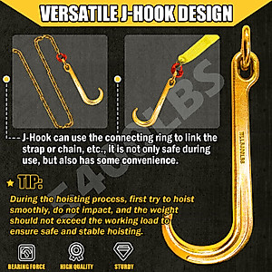 YATOINTO Pair of 15" J Hooks for Towing - G70 Steel with Chain Links, 5400 lb Capacity - Heavy Duty Tow Hook Fits Tractors, Trailers, Trucks
