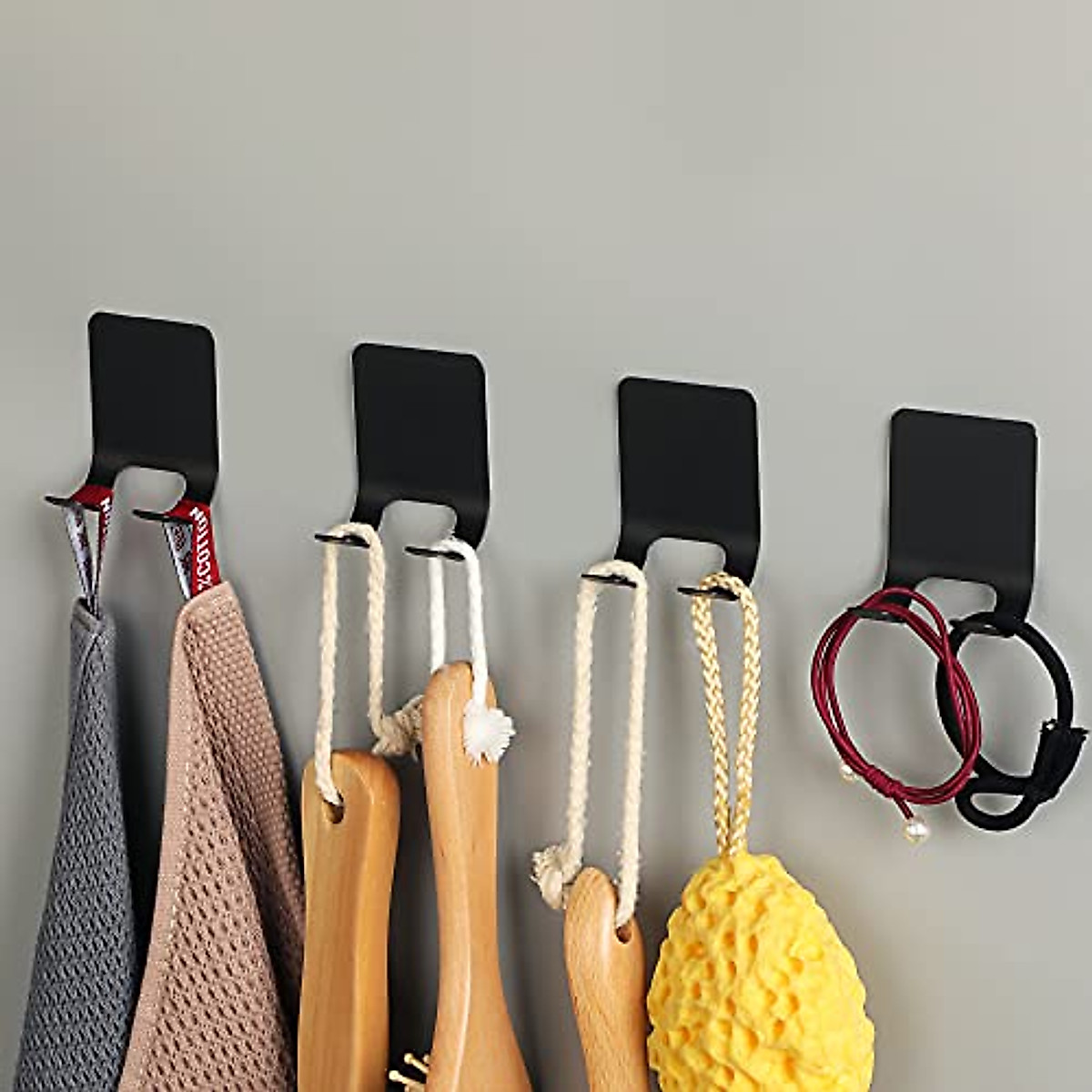 Alise 10 Pcs Self-Adhesive Utility Hooks Coat Hook Double Towel Clothes Hooks for Bathroom Kitchen Wardrobe Window Glass Door Garage,Free-Drilling Stainless Steel Black Finish
