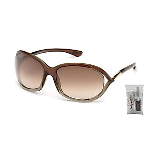 Tom Ford FT0008 Jennifer 38F 61MM Shiny Transparent Bronze/Gradient Brown Geometric Sunglasses for Women + BUNDLE with Designer iWear Eyewear Kit