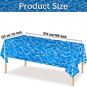 Kesfey 3 Packs Ocean Wave Tablecloths 54 x 108 Inch Water Print Table Cover Splashproof Plastic Ocean Party Table Cloths with Sea Backdrop for Beach Birthday Party Decoration Shower Supplies