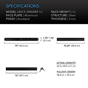 AC Infinity Rack Mount Drawer 1U with Aluminum Faceplate, for 19” Equipment Server AV DJ Cabinets Racks
