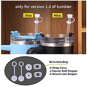 VSSOLO Quencher 40 oz Stainless Steel Tumbler with Handle,Iced Tea or Coffee, Durable Powder Coated Water Bottle, 2 sets of dust plugs for straws and cup caps (Sky Blue)