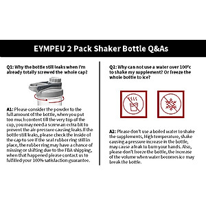 EYMPEU 2 Pack Shaker Bottle Work Out BPA & Phthalate-free, Solid Screw lid Leakproof Shaker Cup Dishwasher Safe for Protein Mixes 24oz, Clear Grey