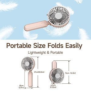 WIXAS Handheld Fan, Mini Portable Foldable Fan, Pocket Battery Rechargeable Hand Fan, for Travelling and Eyelash Fan 2000Ah(Pink)