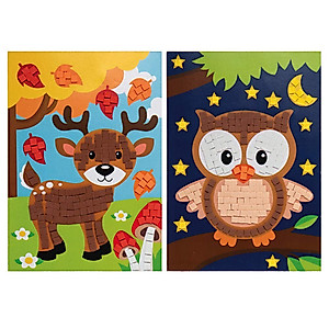 Baker Ross AX209 Woodland Animal Mosaic Kits for Kids - Pack of 4, Peel and Stick Crafting Activities This Christmas Festive Season