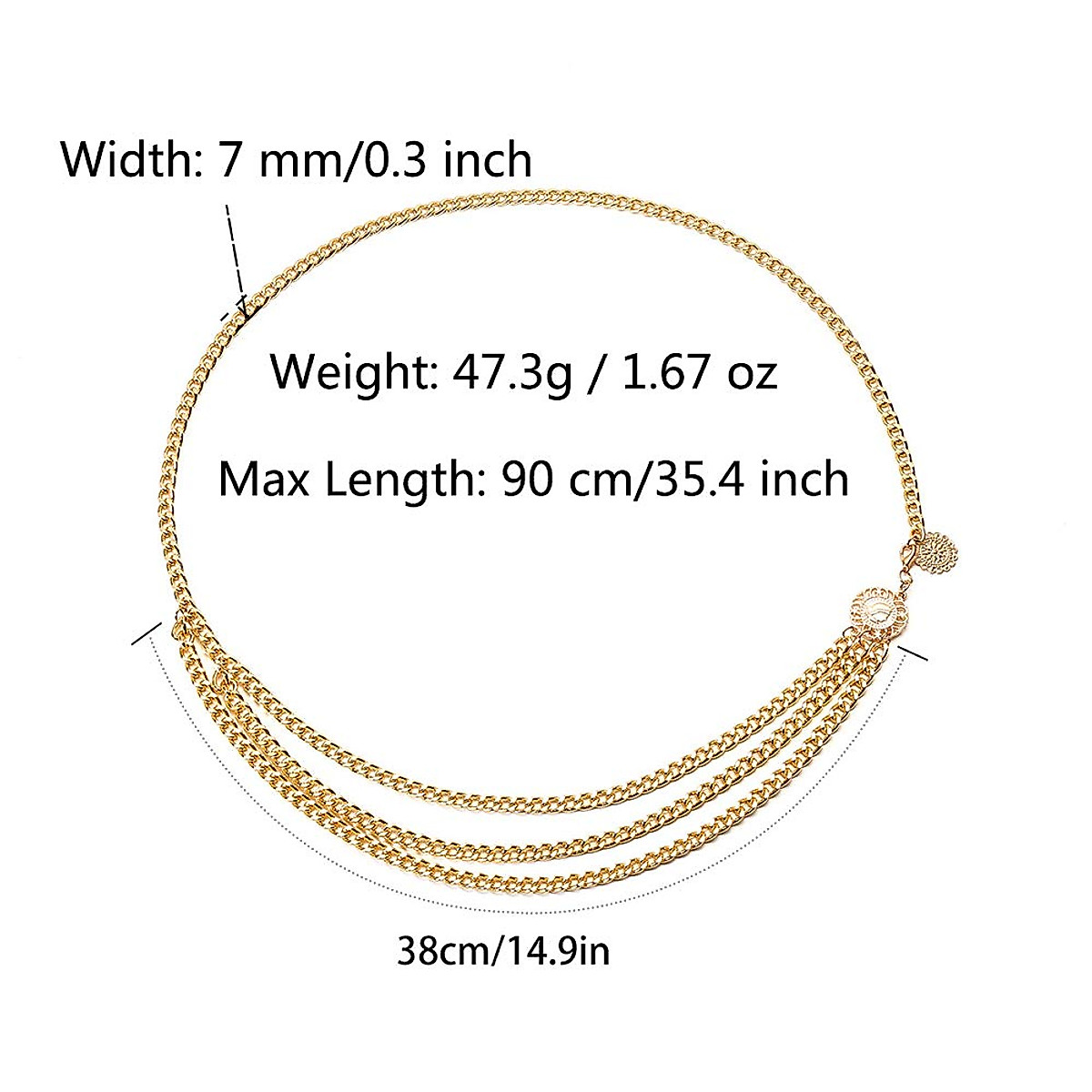 Jurxy Multilayer Alloy Waist Chain S Size Body Chain for Women Golden Waist Belt Pendant Belly Chain Adjustable Body Harness for Jeans Dresses – Gold Style 1