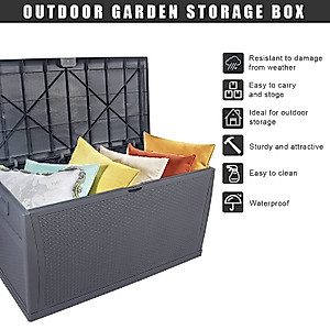 HomVent 120 Gallon Resin Rattan Deck Box, Waterproof Storage Deck Box, Outdoor Storage Container Rattan Style Storage Box for Patio Gardening Tools, Cushions, Pool Accessory, Pillows (Grey)