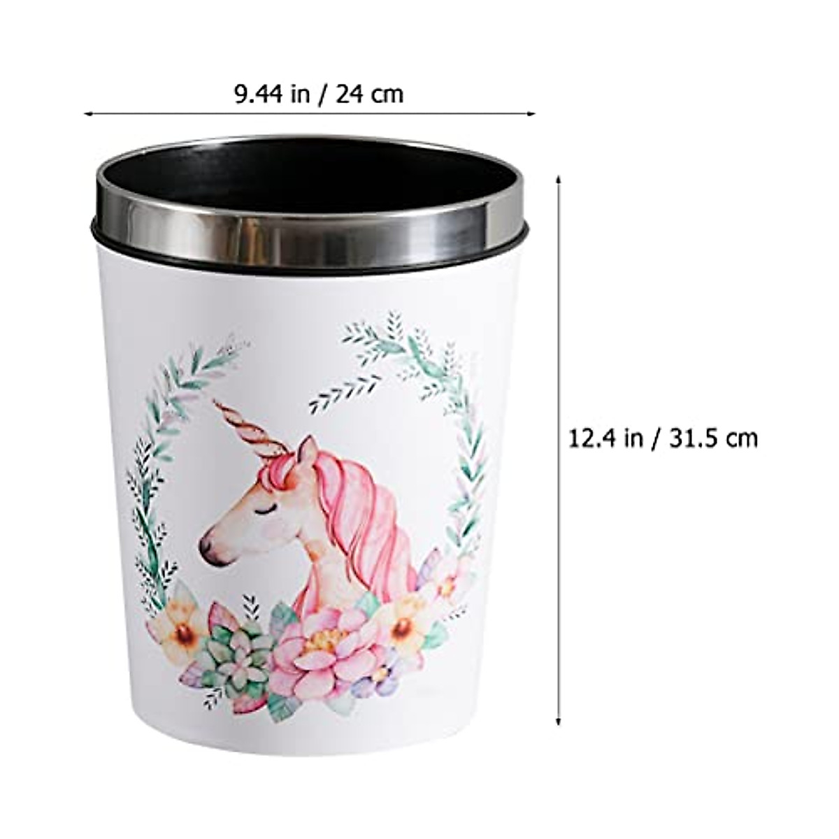 LUOZZY Round Waste Bin 12L Unicorn Pattern Trash Can Pressing Ring Garbage Bin for Kids Room Bedroom