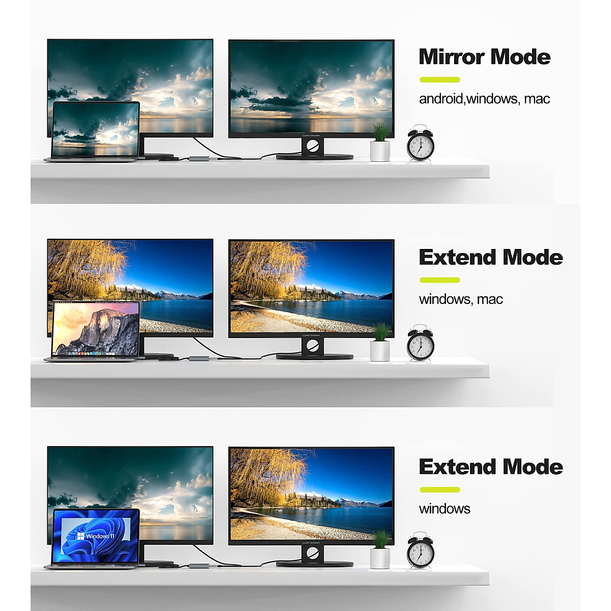 USB C to Dual HDMI Adapter 4K 60Hz, Splitter 2 Monitors Extended Display, Type C Hub Multiple Docking Station for Laptop(DP Alt Mode Required) Compatible with Thunderbolt 3…