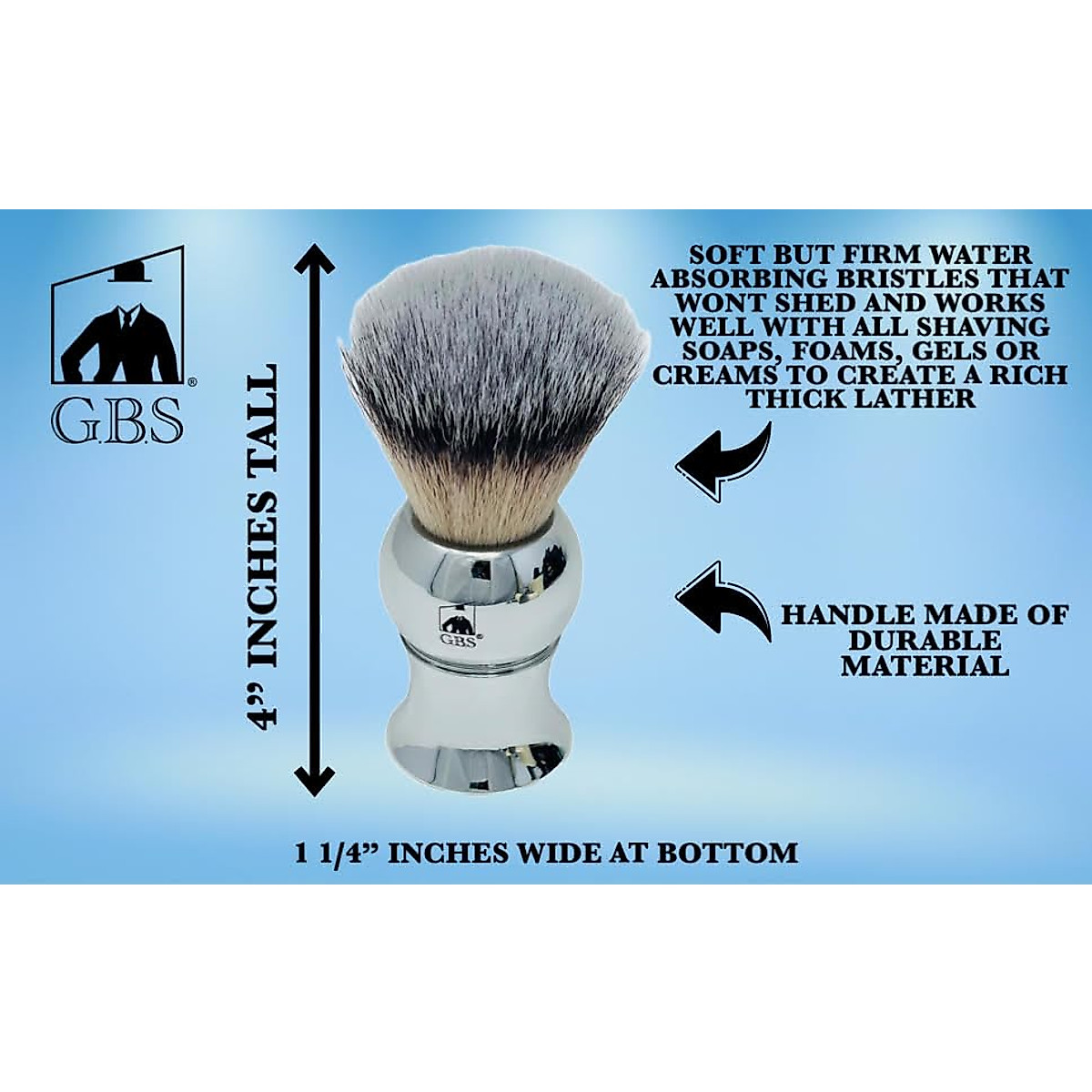 G.B.S Plastic Polished Mirror Shaving Brush for Wet Shave Using Shaving Cream & Soap- Best Shave of Your Life for Safety Razor, Double Edge Razor, Straight Razor or Shaving Razor