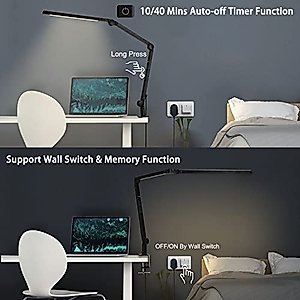 AmazLit Desk Lamp with Clamp, Eye-Care Swing Arm Desk Lamp, Stepless Dimming & Adjustable Color Temperature Modern Architect Lamp with Memory & Timing Function for Study, Work, Home, Office, 10W