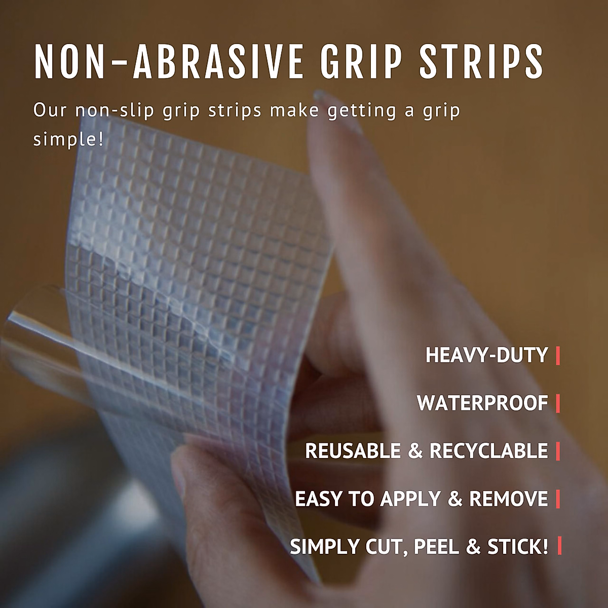 Non-Abrasive Grip Tape Strips by CatTongue - Heavy Duty Waterproof Non Slip Strips for Indoor & Outdoor Use - Thousands of Grippy Uses: Furniture, Bathtubs, Frames, Gaming and More! (Clear)