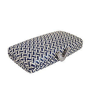 Chevron Raffia Straw Box Clutch with V Ornament