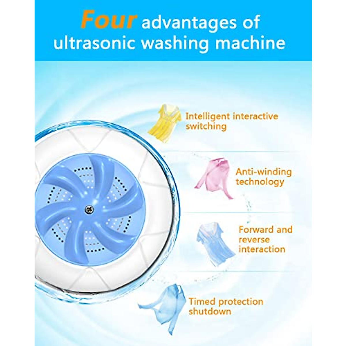 Portable Washing Machine 5L Wash Bucket Foldable Small Portable Laundry Machine Mini Washing Machine Ultrasonic Turbine Washer for Underwear, Sock, Baby Clothes, Travel, Camping, Dorm, RV, Home