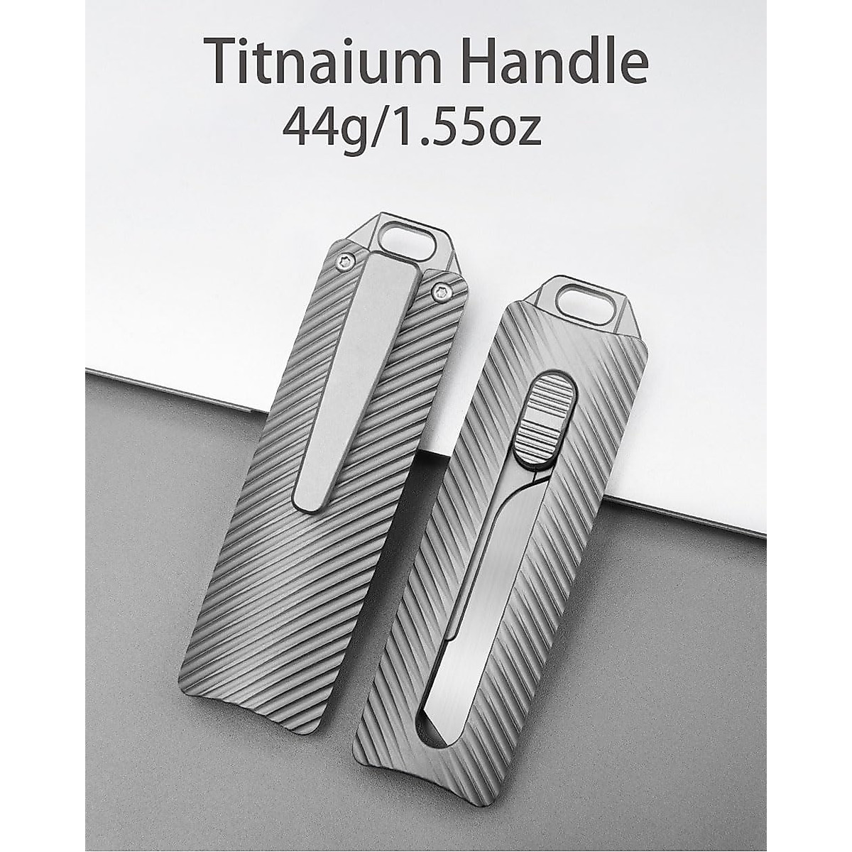 ainhue A358 Retractable Blade Utility Knife, 10pcs Replaceable Blades, 3.58 inches Titanium Handles Pocket Clip, Heavy Duty Box Cardboard Cutter