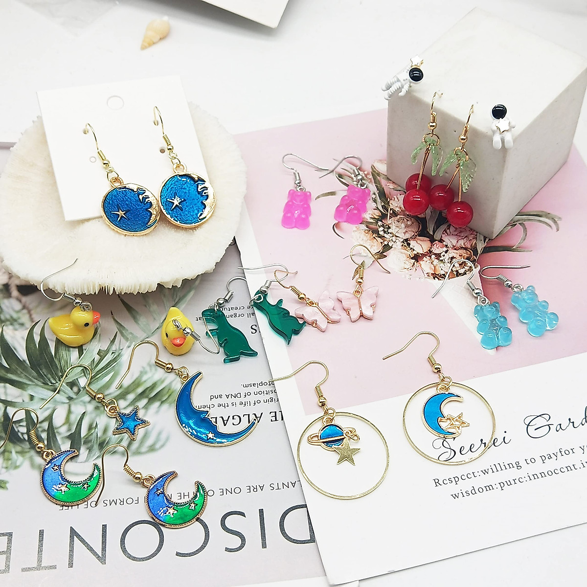 CASDAN 30 Pairs Weird Earrings Funny Earrings Gummy Bear Duck Water Bottle Fish Dinosaur Mushroom Butterfly Strawberry Dangle Earrings Set for Women