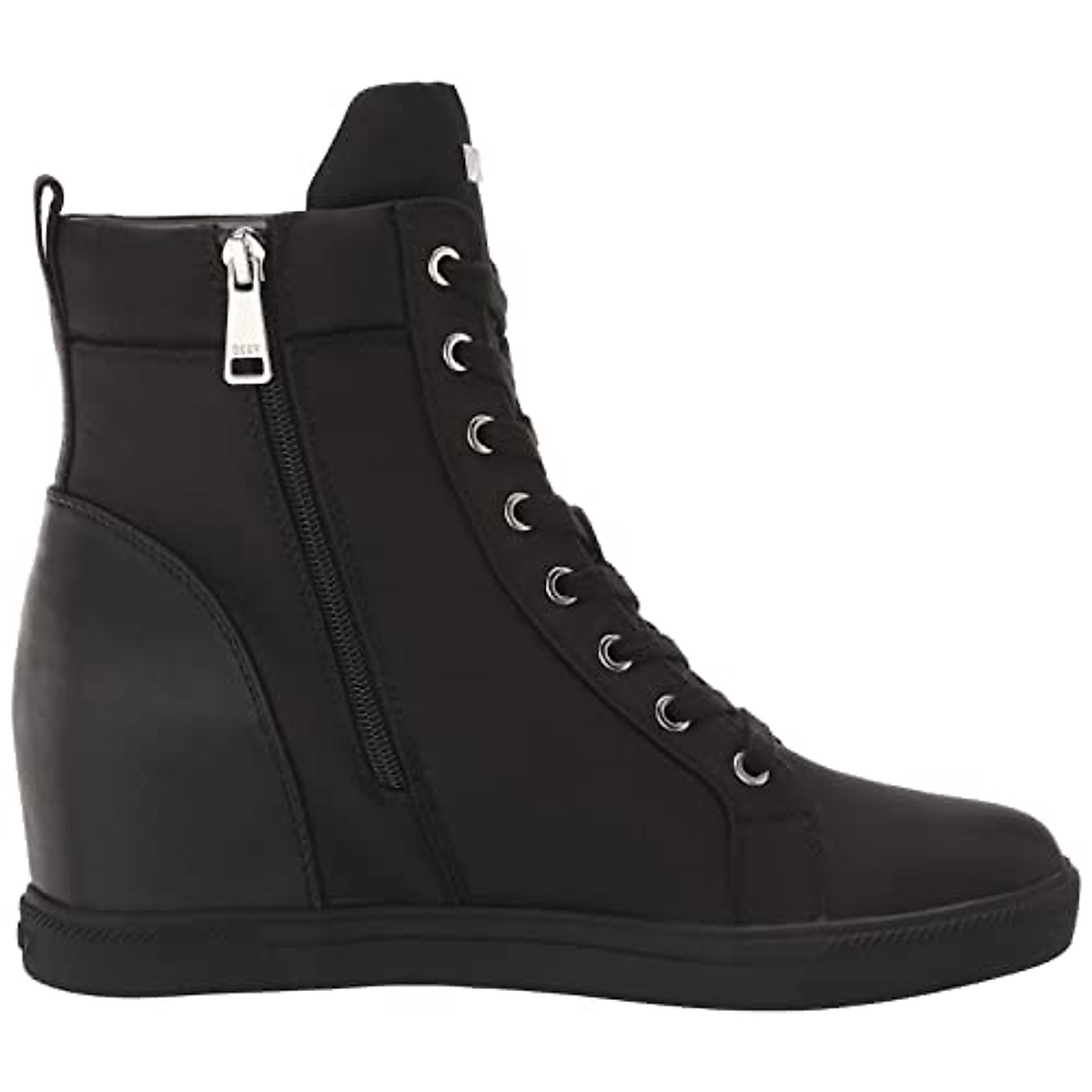 DKNY Women's Calz Lace Up Wedge Sneaker, Black, 9