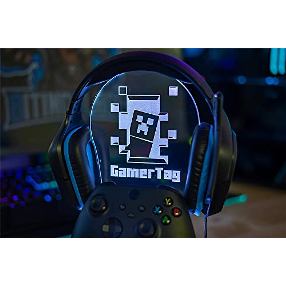 Personalised Headset Controller Hanger, RGB LED Gaming Station Console Controller Holder | Gamer Gift Idea Compatible with Universal Headset, Controller