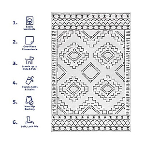 nuLOOM Noa Machine Washable Tribal Moroccan Area Rug, 4x6, White