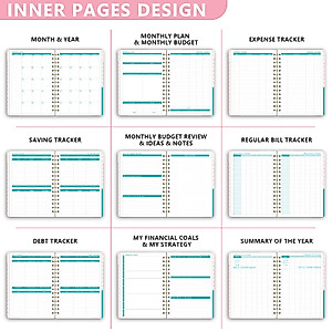 Budget Planner Book, 12 Monthly Financial Organizer, 6" x 8.2", Planner Organizer with Expense Tracker Undated Accounts Book, Account Book with Pocket, Stickers - Pink Marble