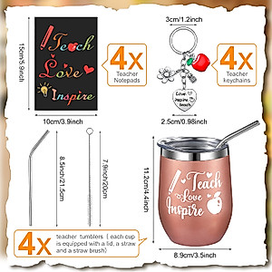 Panitay 12 Pcs Teacher Appreciation Christmas Gifts in Bulk for Women, Teach Love Inspire Tumbler Set 12oz Wine Cup with Mini Journal Notepads Keychains Thank You Gifts Valentine's Day Gifts Set