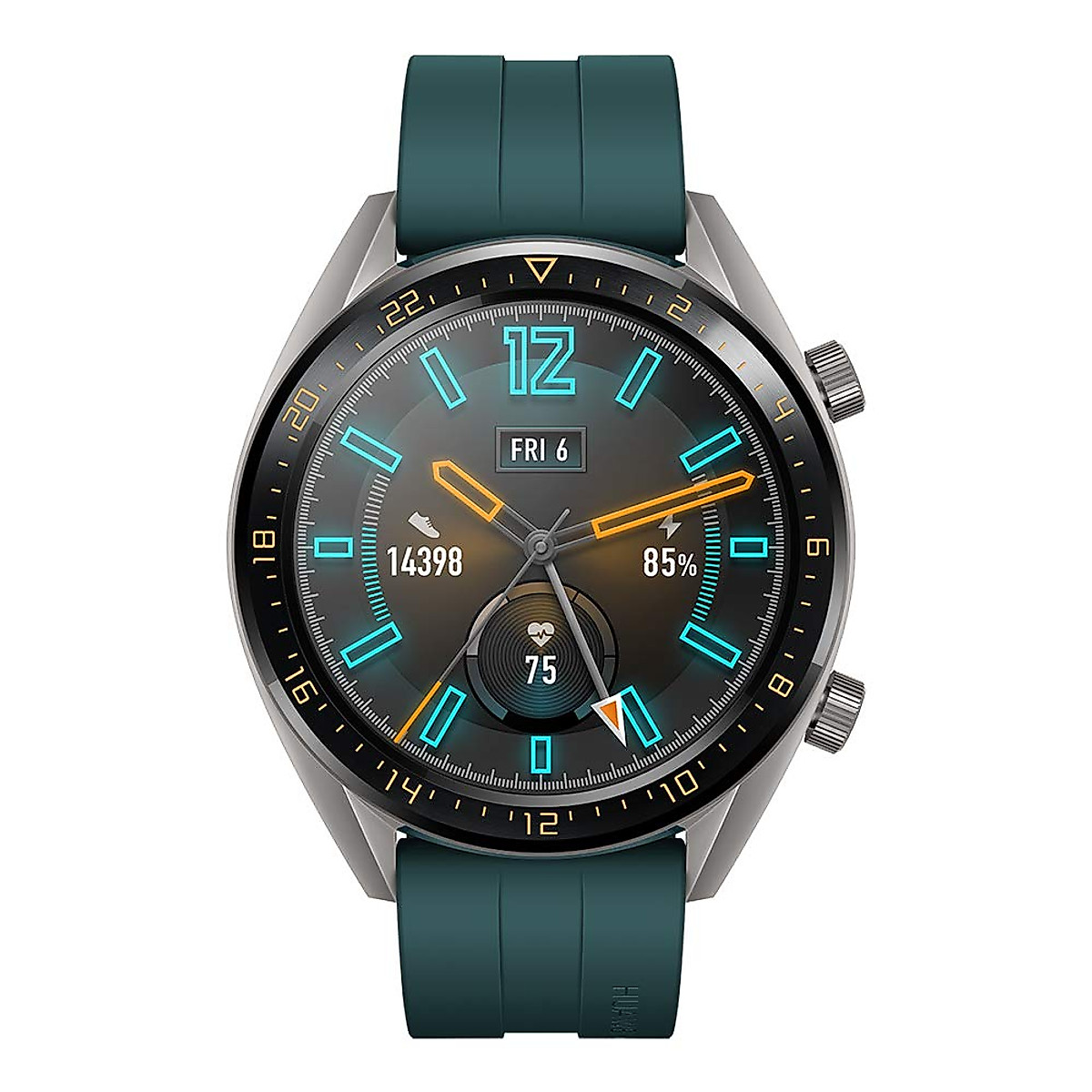 SUNG-LL Huawei Watch GT 2019 (46mm) BT Version, Water Proof, Titanium Grey Stainless Steel - Fluoroelastomer Band Active Dark Green