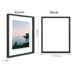Golden State Art, 11x14 Floating Frame, Black Aluminum Picture Frame, Clear Glass Displays Any Size Photo up to 11 by 14, for Wall or Table Top Decoration