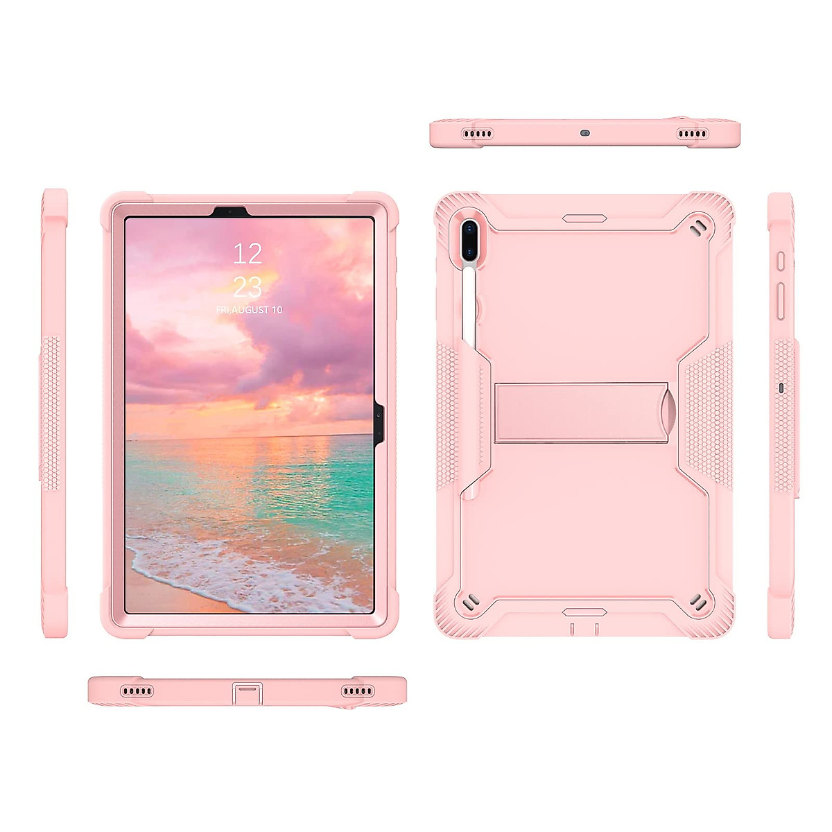 GaoBao Samsung Tab S7 FE 12.4'' Case, 3 in 1 Heavy Duty Pencil Holder Hybrid Hard Soft Bumper Drop Protective Tablet Case for Samsung Galaxy Tab S7 FE 12.4''/ S8 Plus 2022/ S7 Plus 2020, Rose Gold.