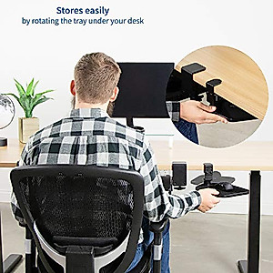 VIVO Desk Clamp Adjustable Computer Mouse Pad and Device Holder Extended Rotating Platform Tray, Fits up to 2 inch Desktops, Black, MOUNT-MS01A