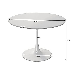 DKLGG 42" Modern Round Dining Table with MDF Table Top, Metal Base Pedestal Table Tulip Table Kitchen Table for 4-6 Person, Small Space Home, End Table Leisure Coffee Table, White