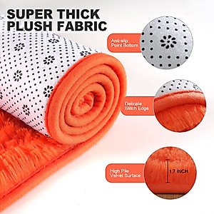 Comeet Rugs for Bedroom, Anti-Skid Plush Fluffy Furry Fur Rugs, Indoor Floor Living Room Carpet for Kids Girls Boys Teen Nursery Home Decor Aesthetic, Nursery, 3 x 5 Feet Orange