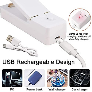 Mini Bag Sealer, Handheld Rechargeable Bag Heat Vacuum Sealer Food Bag Resealer, 2 in 1 Portable Heat Sealer & Cutter Food Sealer for Plastic Bags Food Storage Fresh, Battery Included