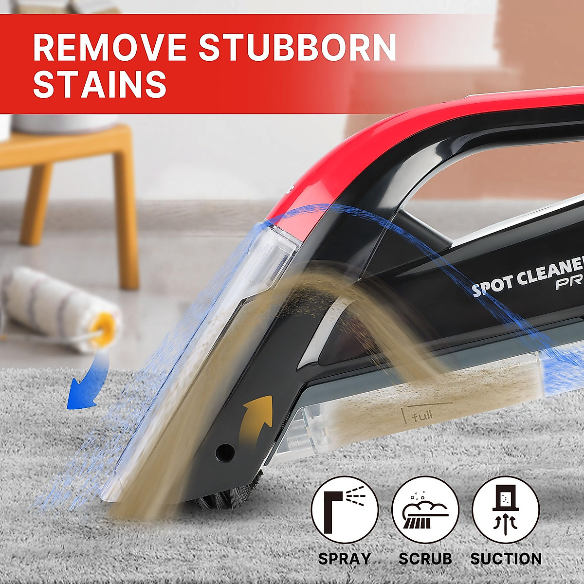 Shop-Vac Spot Cleaner for Carpet and Upholstery, Portable Cordless Carpet Cleaner, with 2 Bottle of 8 oz Spot & Stain Formula, Red