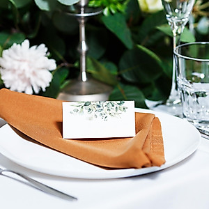 Whaline 100Pcs Greenery Place Cards 2 x 3.5 Inch Watercolor Green Leaves Tented Cards Blank Table Name Sign for Wedding Banquet Bridal Baby Shower Birthday Party Table Setting Supplies