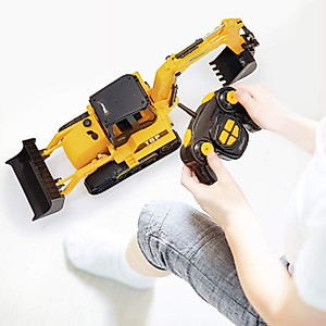 Top Race Remote Control Construction Dump Truck + Excavator Toy Vehicle Battery Powered