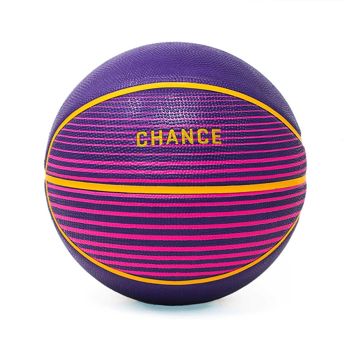 Chance Premium Rubber Outdoor/Indoor Basketball (5 Kids & Youth - 27.5", Rise - Purple, Pink, Yellow) Standly The Ball Stand