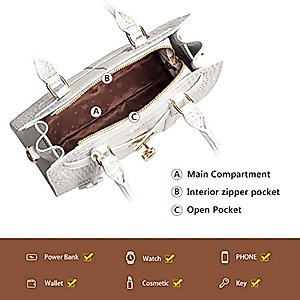 FOXLOVER Genuine Leather Handbags for Women Satchel Purses All-Match Top Handle Shoulder Bags Crocodile Pattern Crossbody Bag Commute Tote Bag