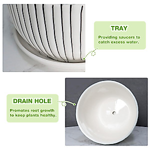 Hlukana Ceramic Plant Pots Set of 3, 6.75/5.6/4.2 inch Planters with Drainage Holes and Saucer, Flower Pots Outdoor Indoor, Modern Decorative Planters for House Plants Garden Planters Succulent Pots