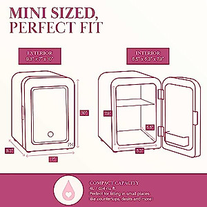 Paris Hilton Mini Refrigerator and Personal Beauty Fridge, Mirrored Door with Dimmable LED Light, Thermoelectric Cooling and Warming Function for All Cosmetics and Skincare Needs, 4-Liter, Aqua